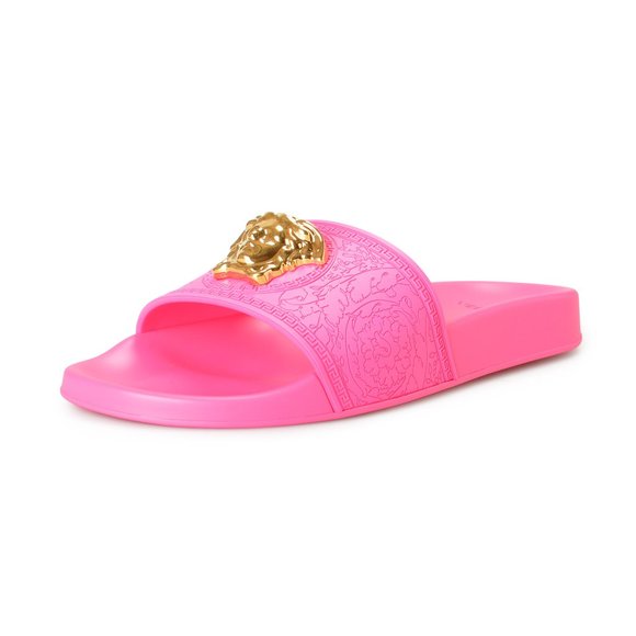 Versace | Shoes | Versace Womens Gold Medusa Head Fuxia Pink Pool Slide ...